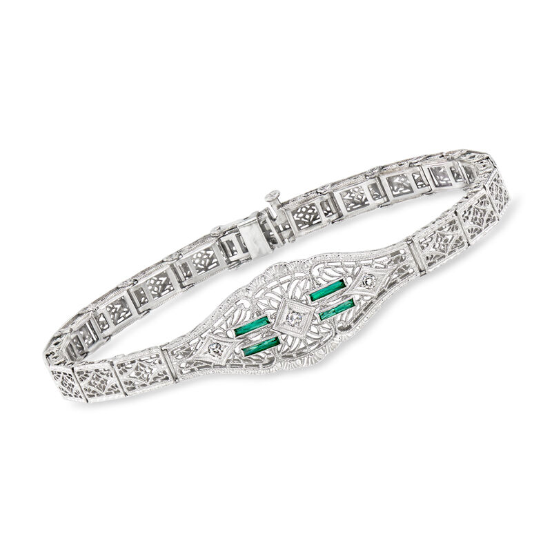 C. 1950 Vintage 10kt White Gold Bracelet with Single Diamond and ...