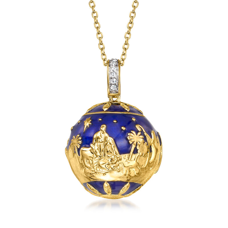 Blue Enamel Nativity Pendant Necklace with White Topaz Accents in 18kt ...