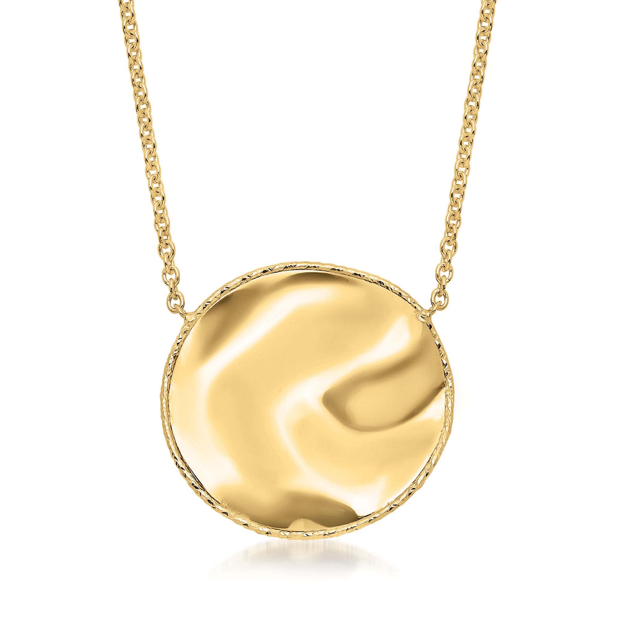 Italian 14kt Yellow Gold Wavy Circle Charm Necklace
