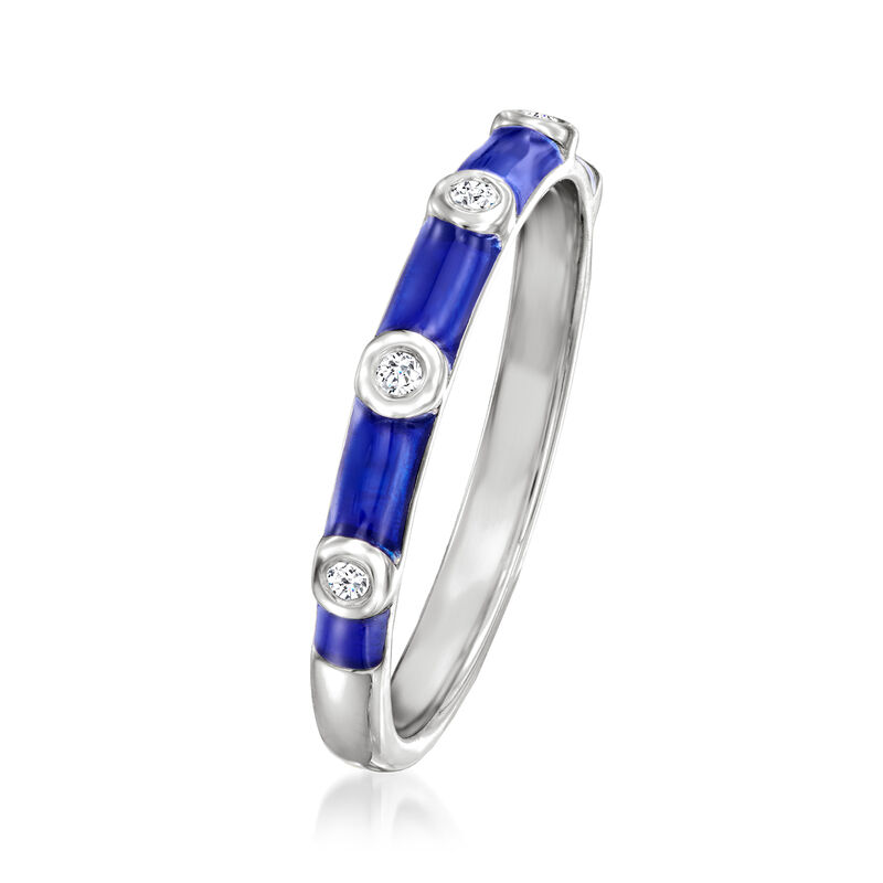Diamond Blue Enamel Ring in Sterling Silver | Ross Simons