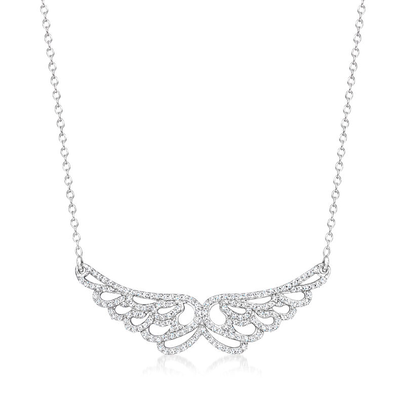 .50 ct. t.w. Diamond Angel Wings Necklace in Sterling Silver. 16 ...