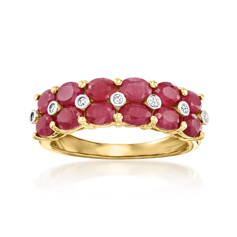 4.20 ct. t.w. Ruby Two-Row Ring with Diamonds in 18kt Gold Over ...