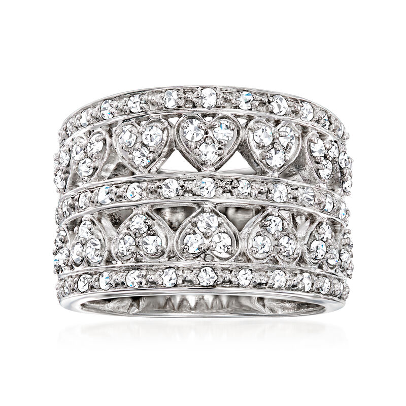 1.00 ct. t.w. Diamond Multi-Row Heart Ring in Sterling Silver. Size 8 ...