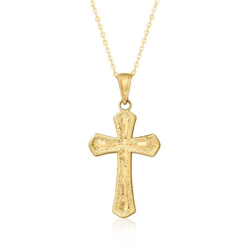 10kt Yellow Gold Beveled-Edge Cross Pendant Necklace | Ross Simons