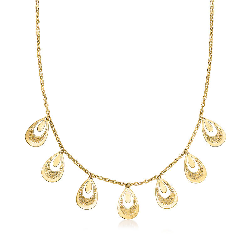 Italian 14kt Yellow Gold Filigree Teardrop Necklace