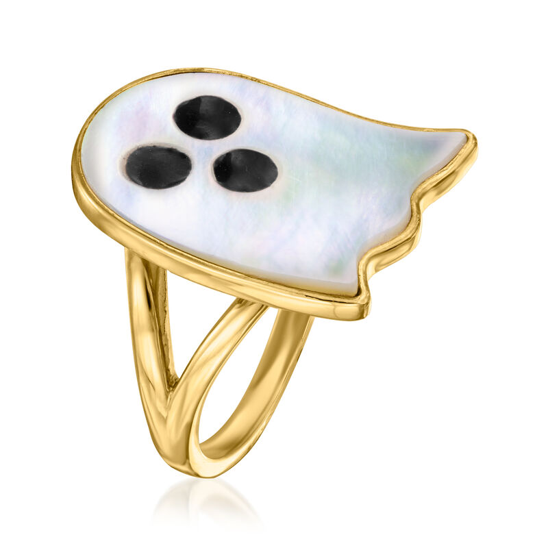 Mother-of-Pearl and Black Enamel Ghost Ring in 18kt Gold Over Sterling ...