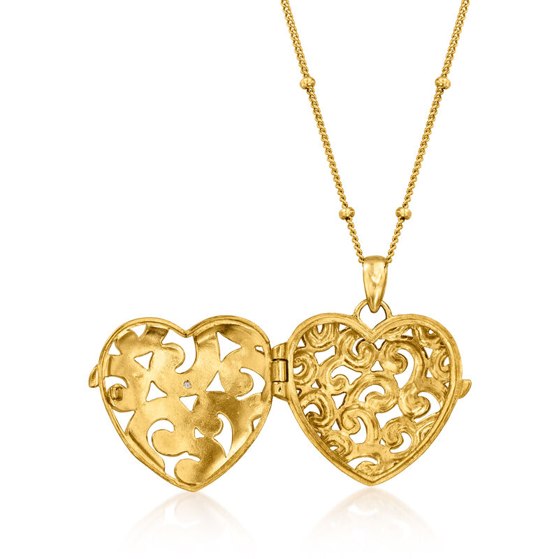 18kt Gold Over Sterling Heart Locket Necklace with Diamond Accent