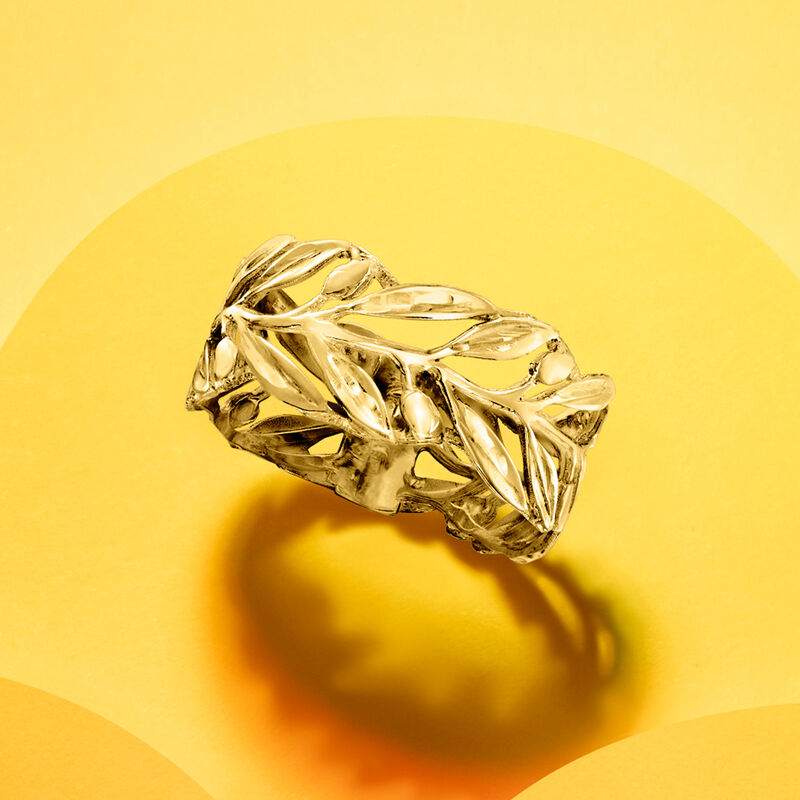 Italian 14kt Yellow Gold Openwork Leaf Ring | Ross Simons