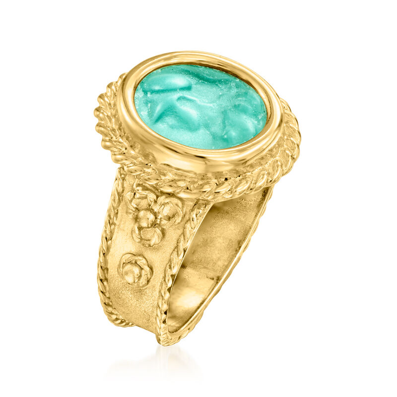 Italian Tagliamonte "Athena" Teal Venetian Glass Ring in 18kt Gold Over ...