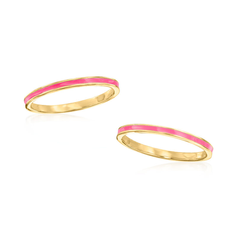 Pink Enamel Jewelry Set: Two Rings in 18kt Gold Over Sterling | Ross Simons