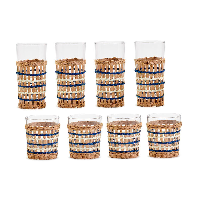 Santorini Chic Set of 24 Assorted Drinking Glasses with Woven Sleeves ...
