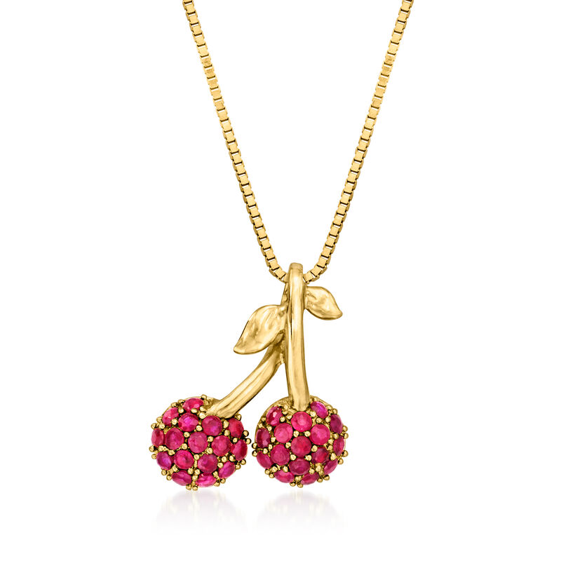 C. 1990 Vintage 1.10 ct. t.w. Ruby Cherries Pendant Necklace in 14kt ...