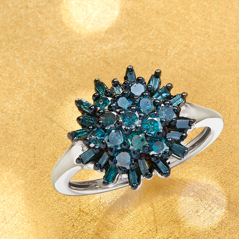 .75 ct. t.w. Blue Diamond Cluster Ring in Sterling Silver | Ross Simons