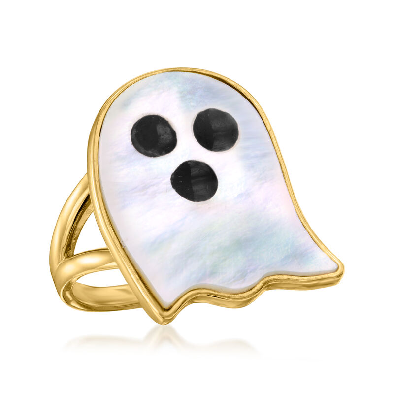 Mother-of-Pearl and Black Enamel Ghost Ring in 18kt Gold Over Sterling ...