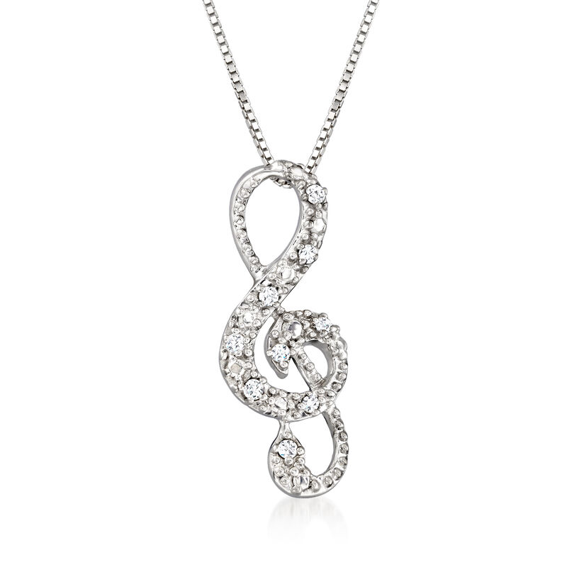 .10 ct. t.w. Diamond Treble Clef Pendant Necklace in Sterling Silver