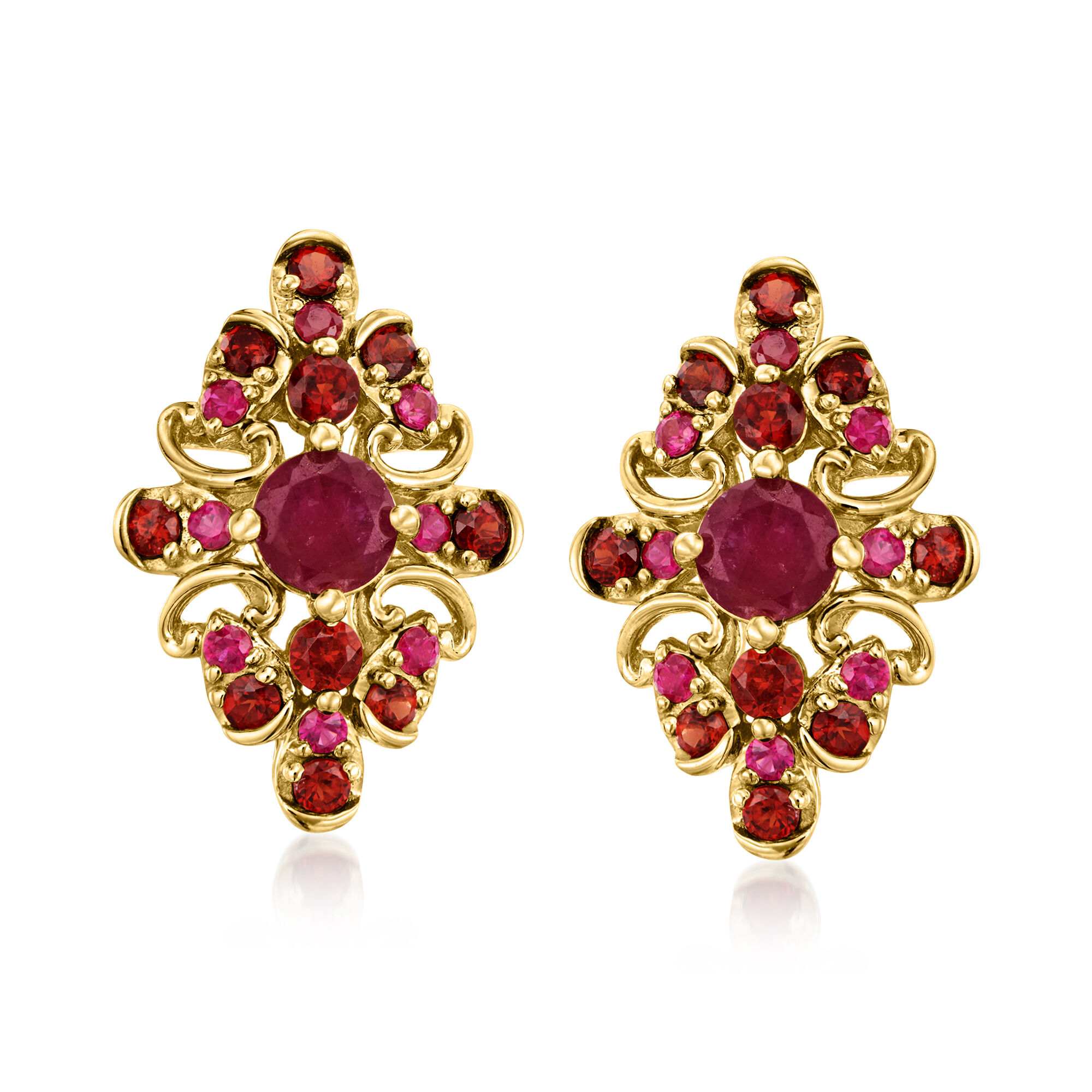 80 ct. t.w. Ruby and .50 ct. t.w. Garnet Earrings in 14kt Yellow Gold