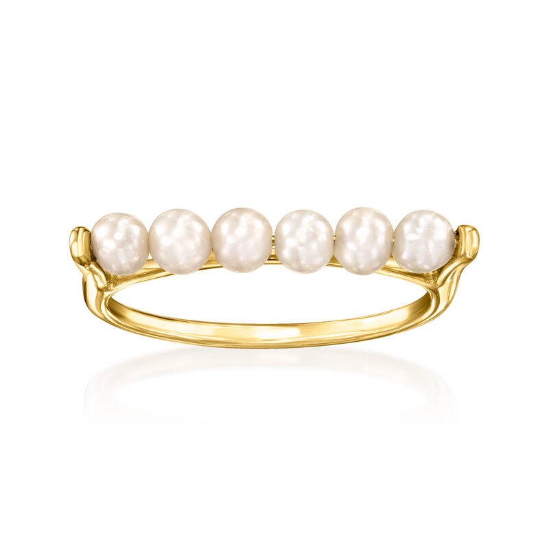 3-3.5mm Cultured Pearl Bar Ring in 14kt Yellow Gold | Ross Simons | 6.3.0