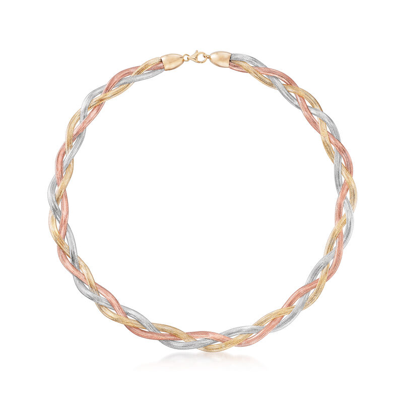 Italian Braided 14kt Tri-Colored Gold Braided Mesh Necklace | Ross Simons