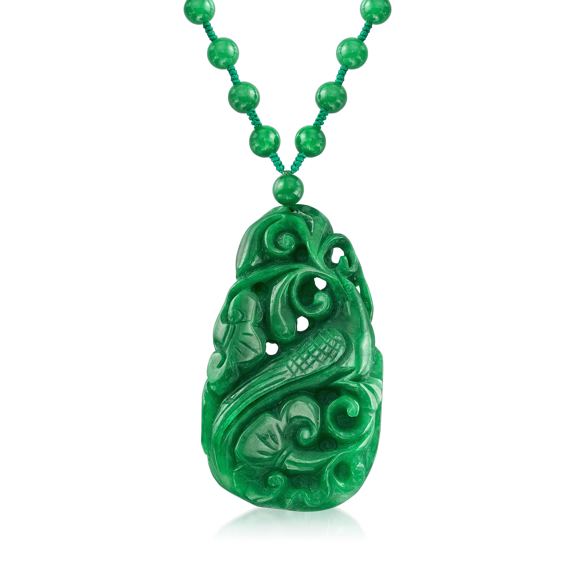 C. 1970 Vintage Jade Bead and Carved Jade Pendant Necklace with Sterling Silver Magnetic Clasp