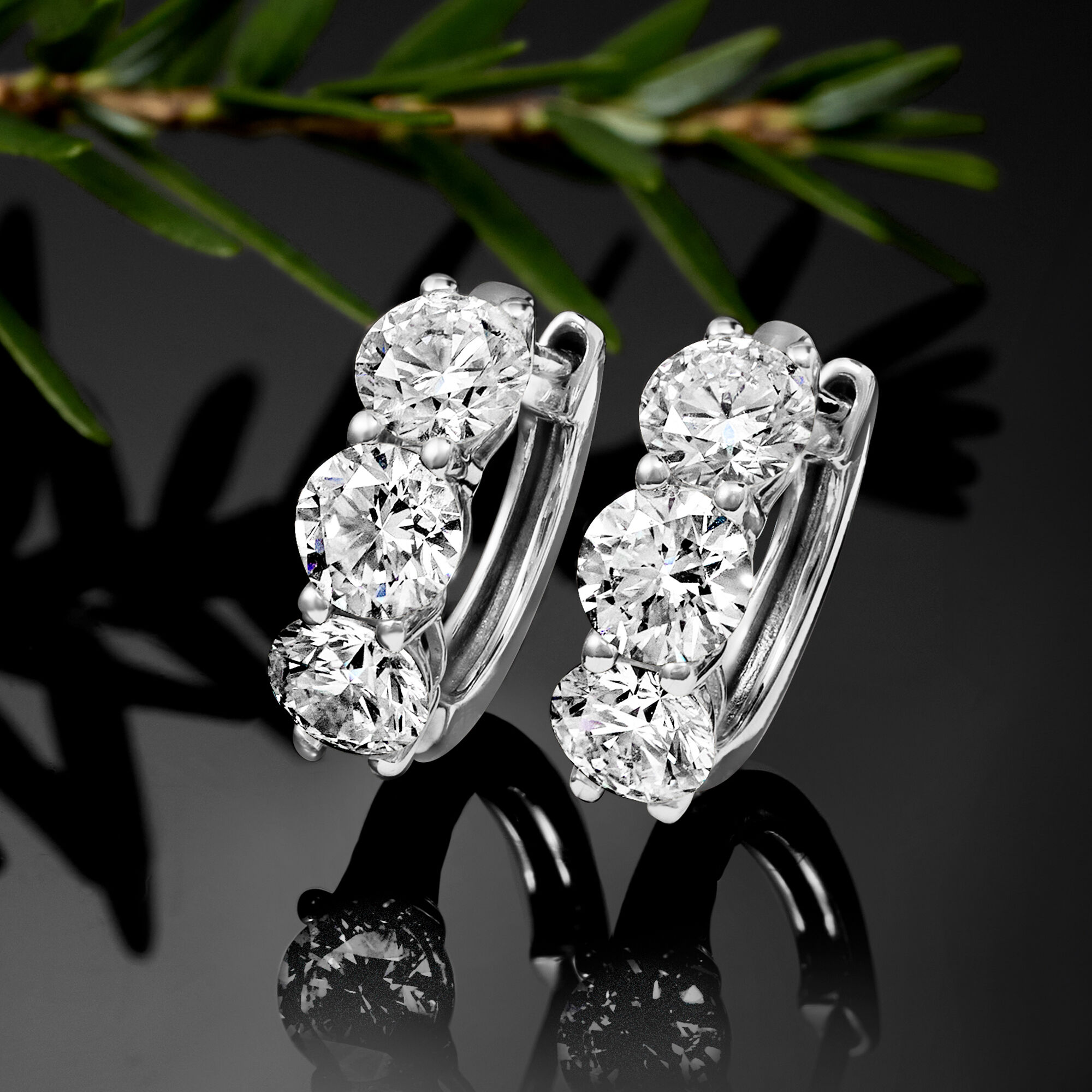 2 CTW Lab Grown Diamond Huggie Hoop Earrings in 14kt White Gold. 3 8