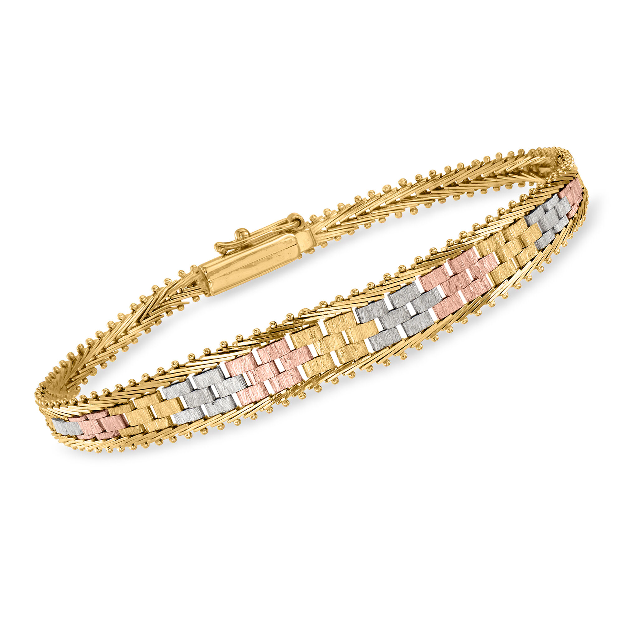 C. 1980 Vintage 14kt Tri Colored Gold Woven Bracelet
