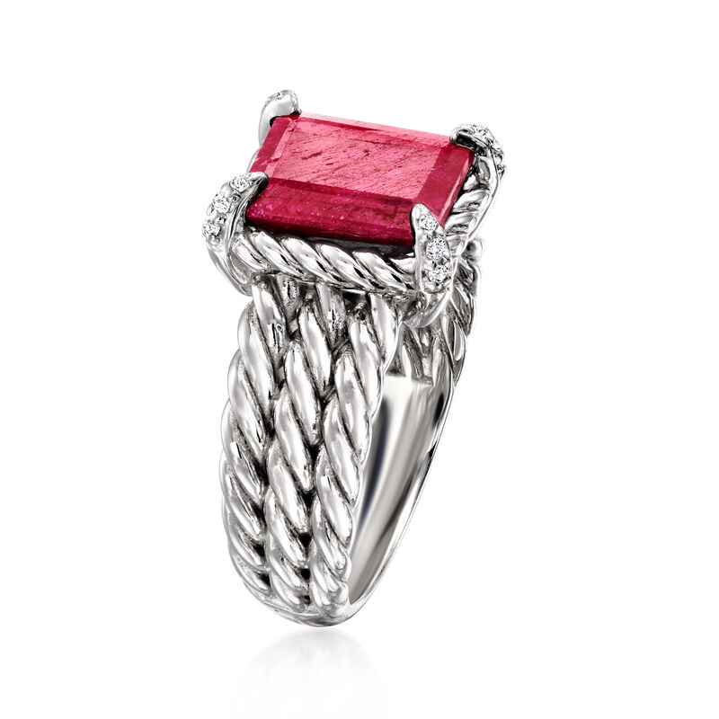 3.10 Carat Ruby Three-Row Ring with White Topaz in Sterling Silver