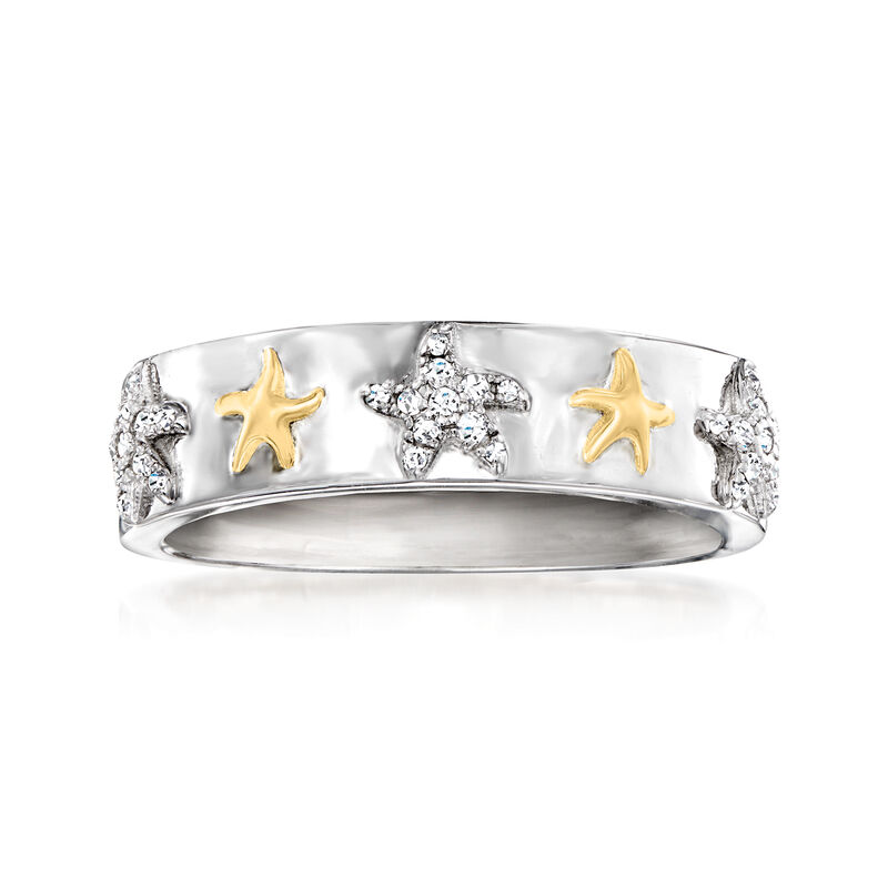 .10 ct. t.w. Diamond Starfish Ring in Two-Tone Sterling Silver | Ross Simons | 6.3.0