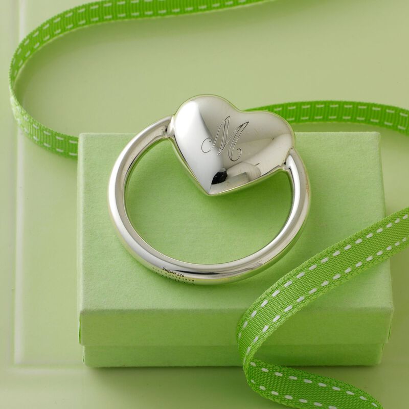Cunill Baby's Sterling Silver Single Initial Heart Teething Ring Rattle ...