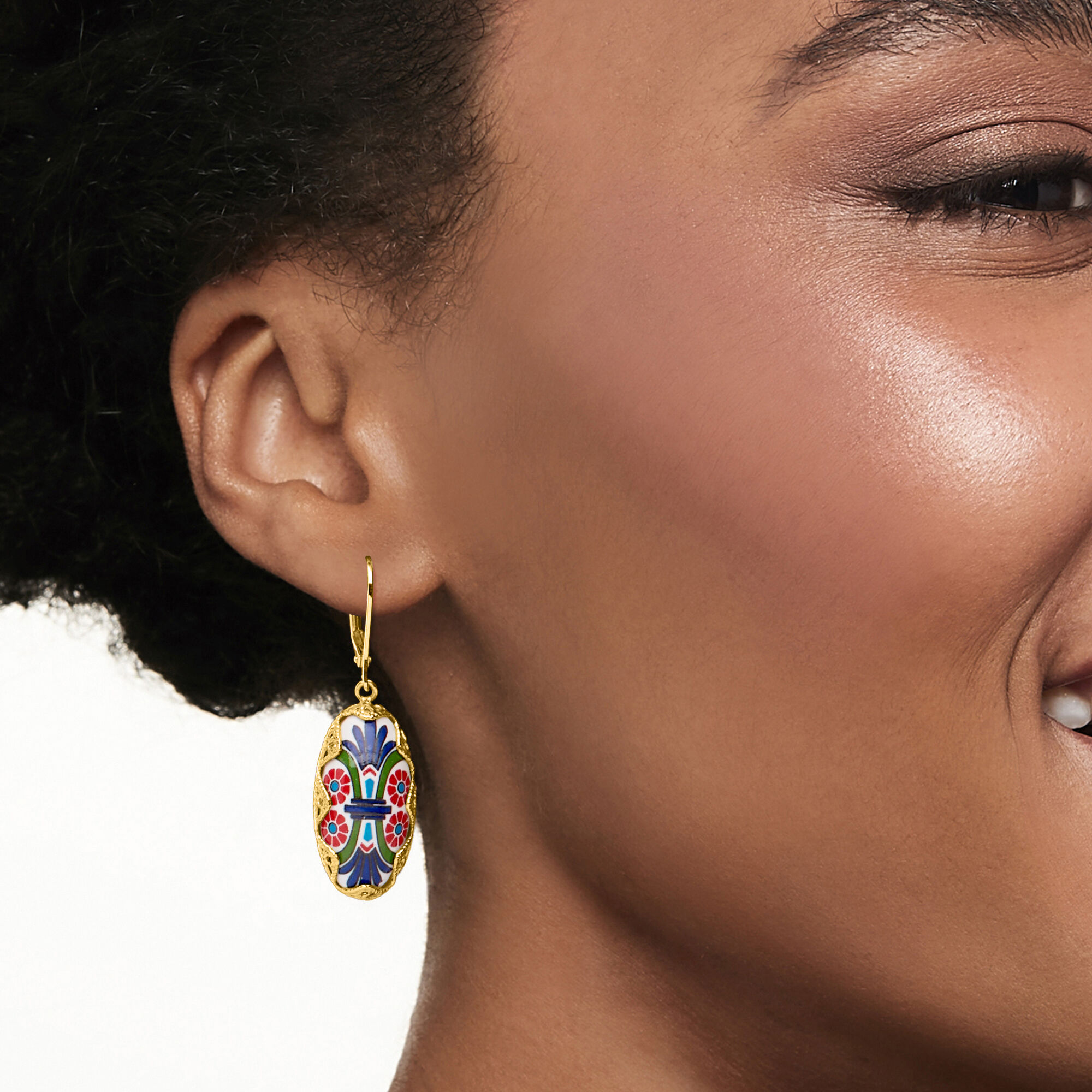 Multicolored Ceramic Dome Drop Earrings in 18kt Gold Over Sterling