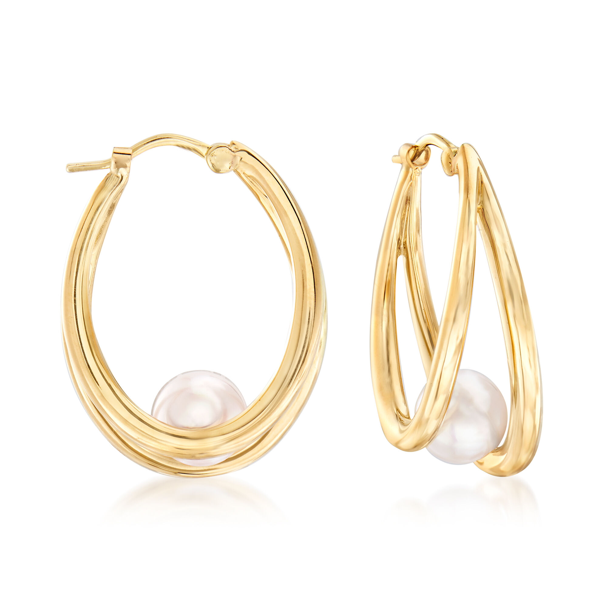Mikimoto Japan 6mm A Akoya Pearl Hoop Earrings in 18kt Yellow Gold