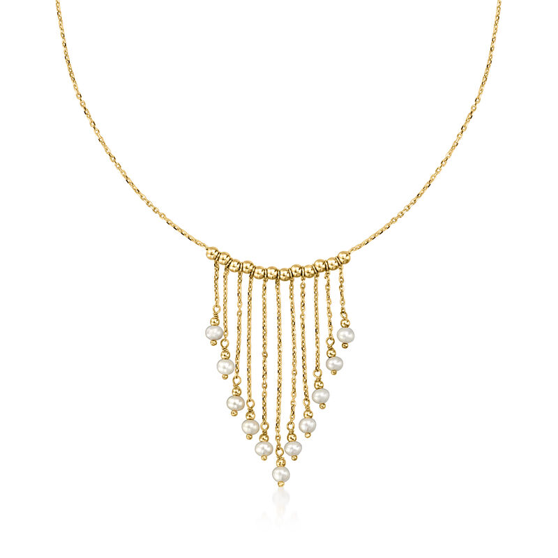 Italian 3-3.5mm Cultured Pearl Fringe Drop Necklace in 18kt Yellow Gold