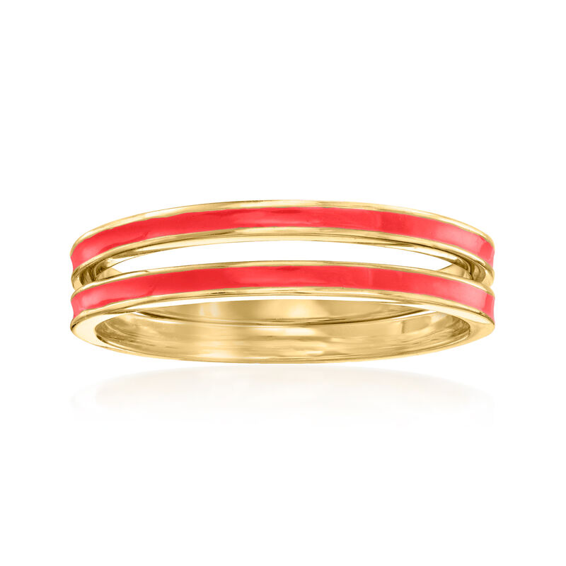 Red Enamel Jewelry Set: Two Rings in 18kt Gold Over Sterling