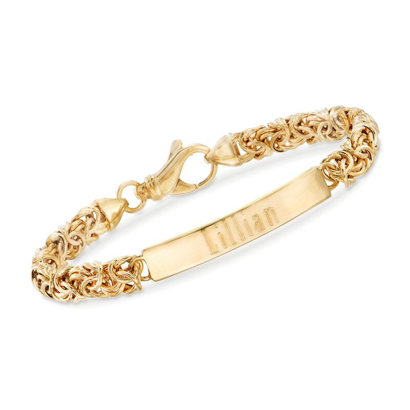 Italian 18kt Gold Over Sterling Byzantine Name Bar ID Bracelet