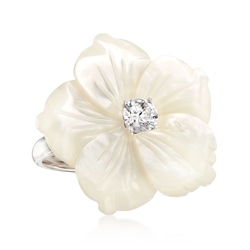 Italian Mother-of-Pearl and .30 Carat CZ Flower Ring in Sterling Silver