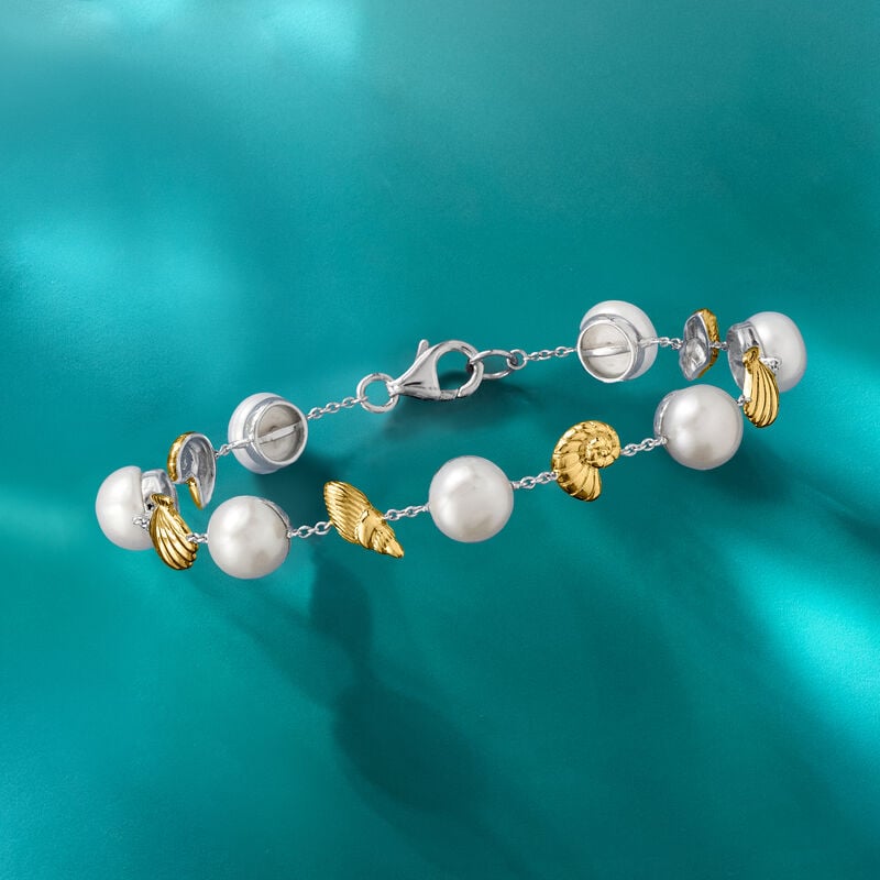 8-8.5mm Cultured Pearl Seashell Bracelet in Sterling Silver and 18kt Gold Over Sterling | Ross ...