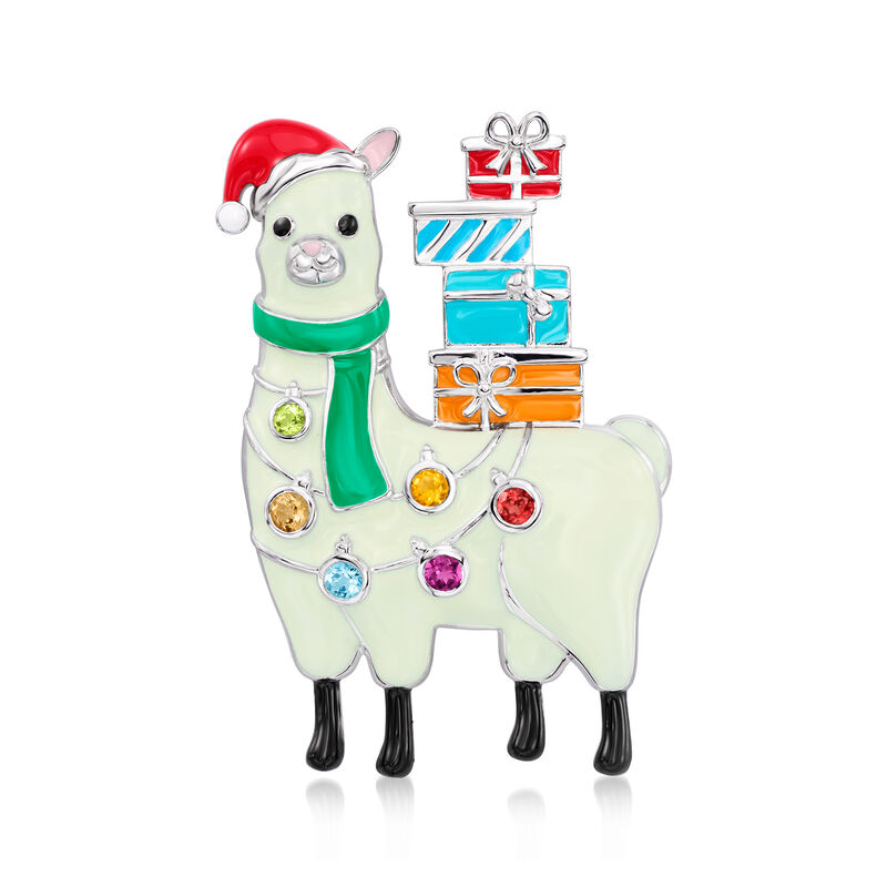 .48 ct. t.w. Multi-Gemstone and Multicolored Enamel Fa La La La Llama ...