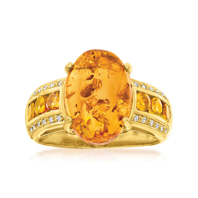 Amber and .50 ct. t.w. Citrine Ring with White Topaz Accents in 18kt ...