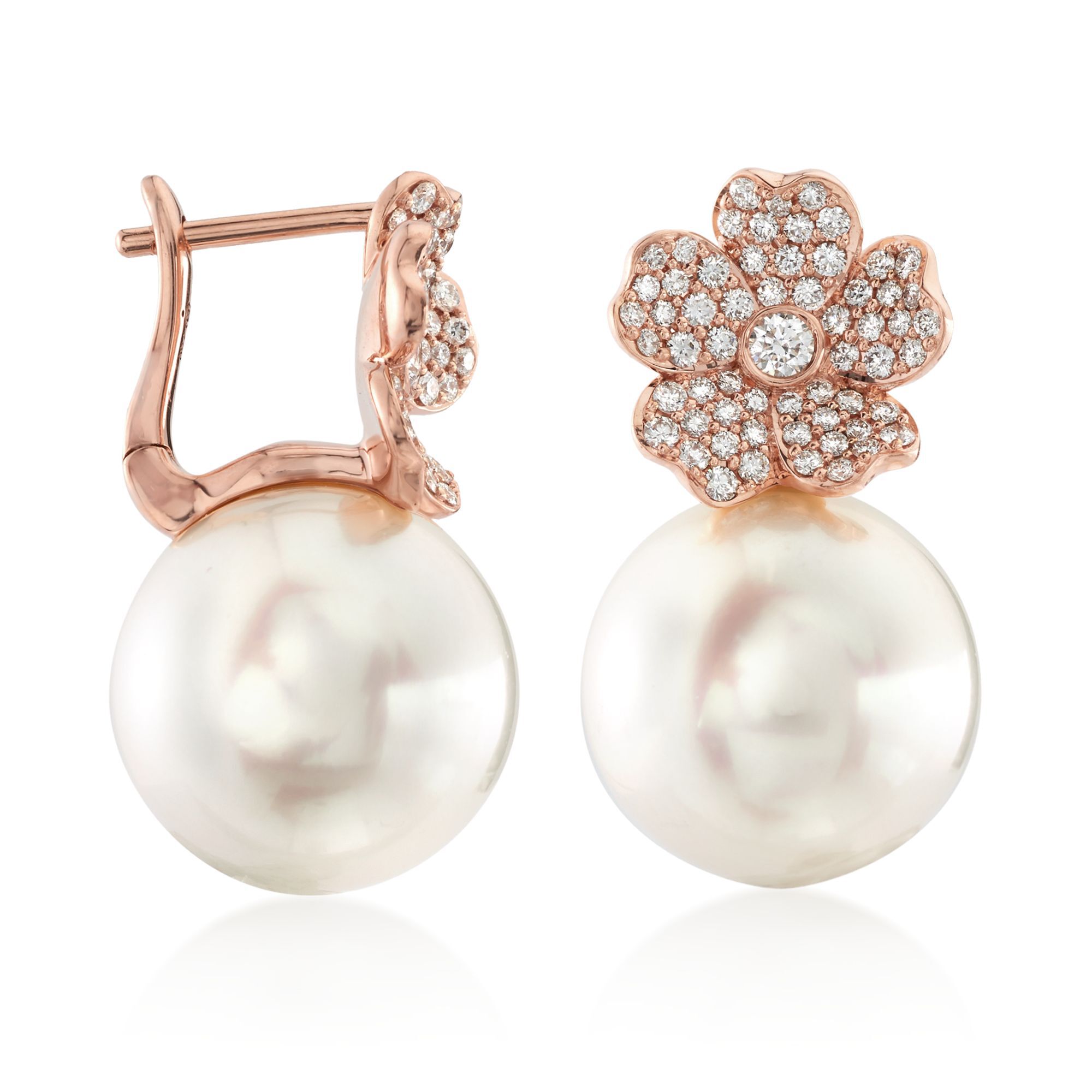 Mikimoto Cherry Blossom 11mm A South Sea Pearl and .45 ct. t.w. Diamond Floral Earrings in 18kt Rose Gold
