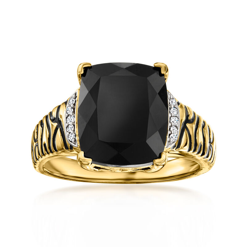 Onyx and Black Enamel Animal-Print Ring with Diamonds in 18kt Gold Over ...