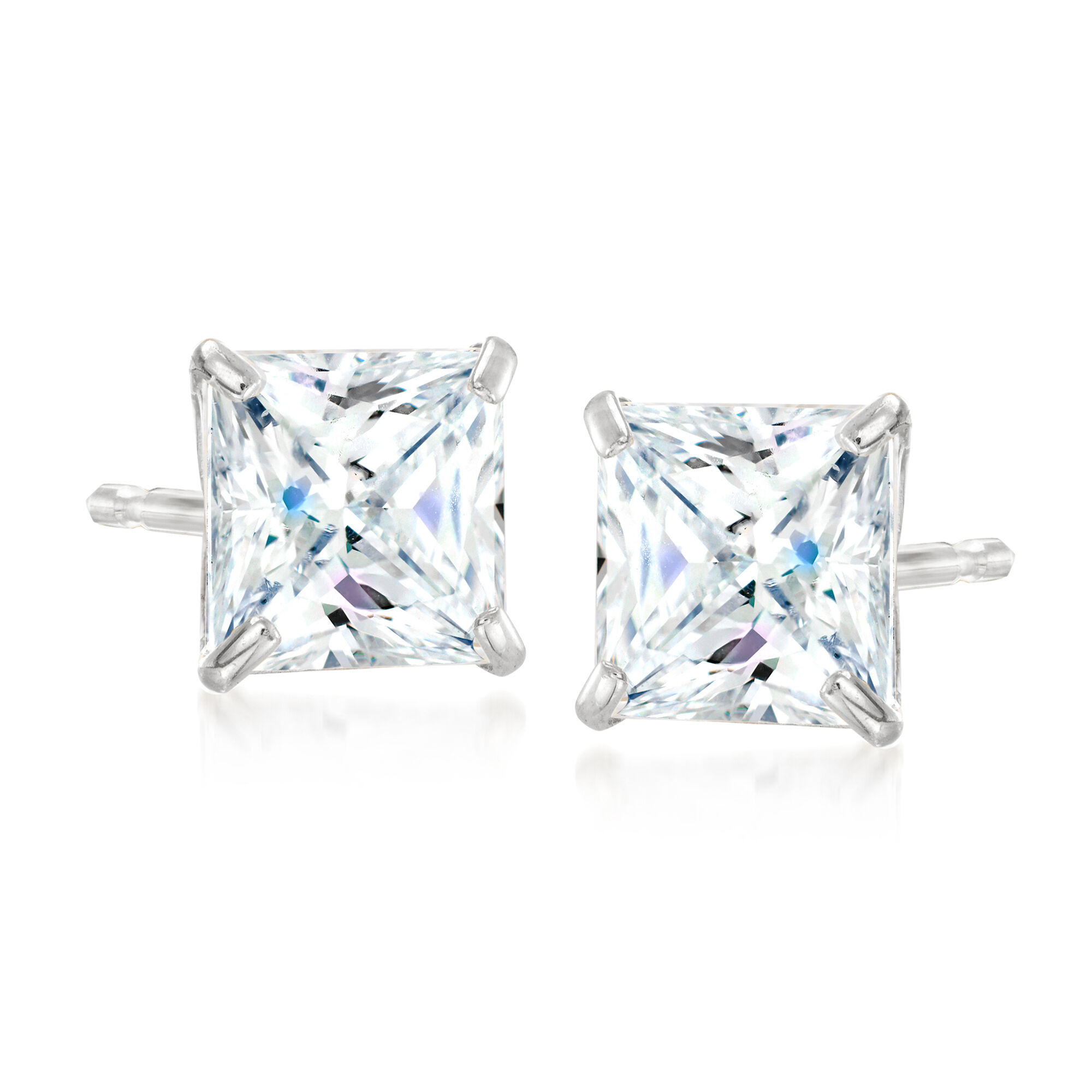 2.00 ct. t.w. Princess Cut CZ Stud Earrings in 14kt White Gold