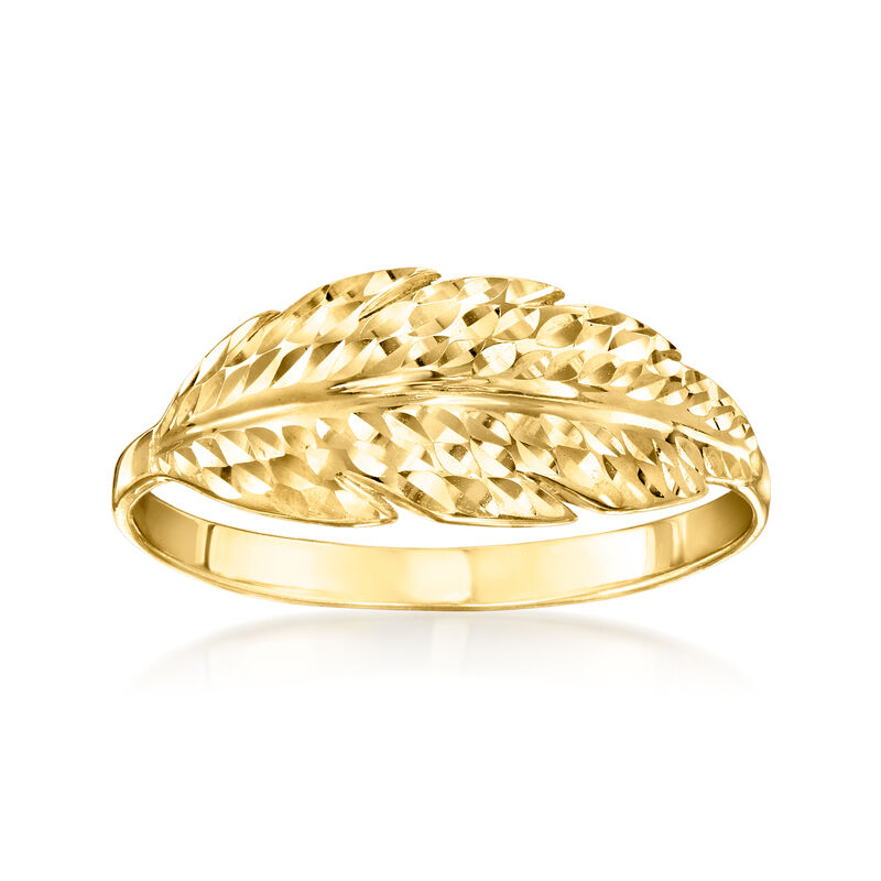 10kt Yellow Gold Diamond-Cut Leaf Ring. Size 9
