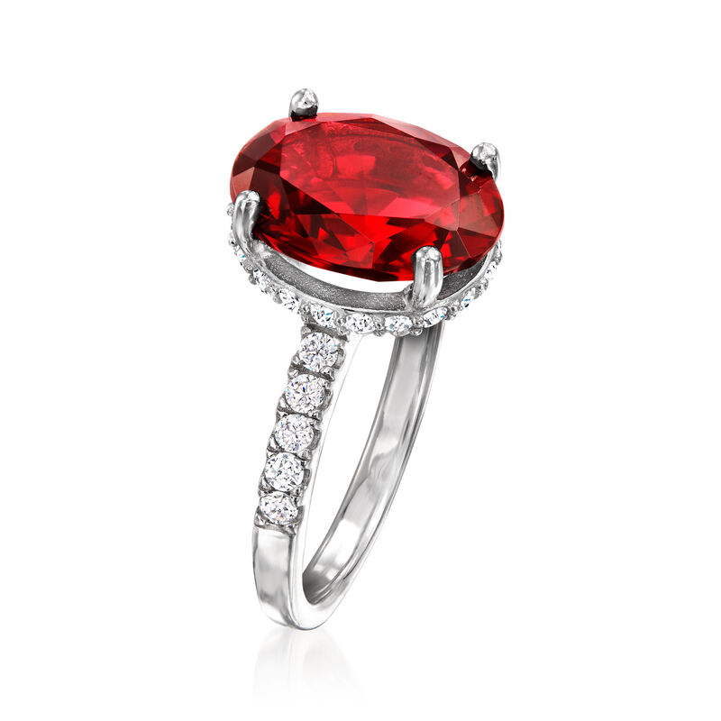 5.50 Carat Simulated Ruby and .50 ct. t.w. CZ Ring in Sterling Silver
