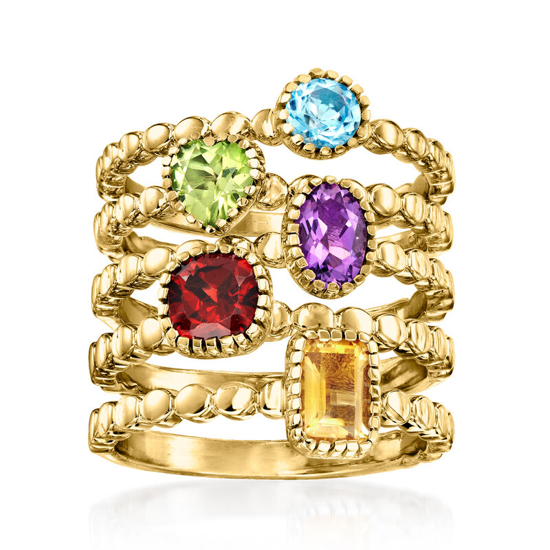 2.80 ct. t.w. Multi-Gemstone Jewelry Set: Five Rings in 18kt Gold Over ...
