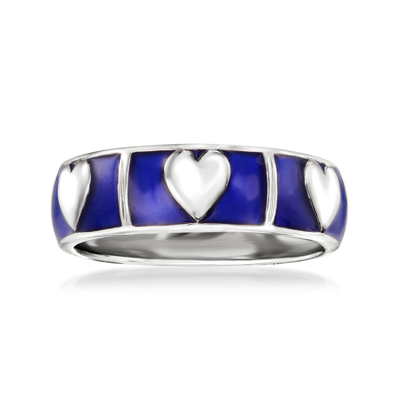 Blue Enamel and Sterling Silver Heart Ring | Ross Simons