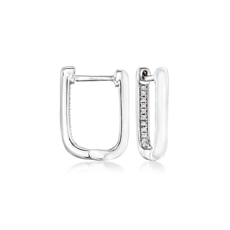 White Enamel and Diamond Paper Clip Link Hoop Earrings in Sterling Silver