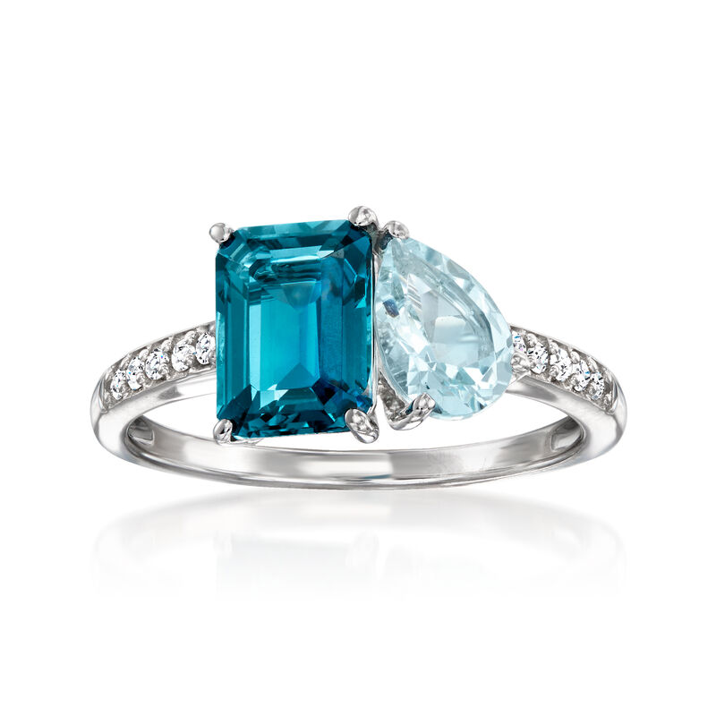 1.70 Carat London Blue Topaz and .60 Carat Aquamarine Toi et Moi Ring ...