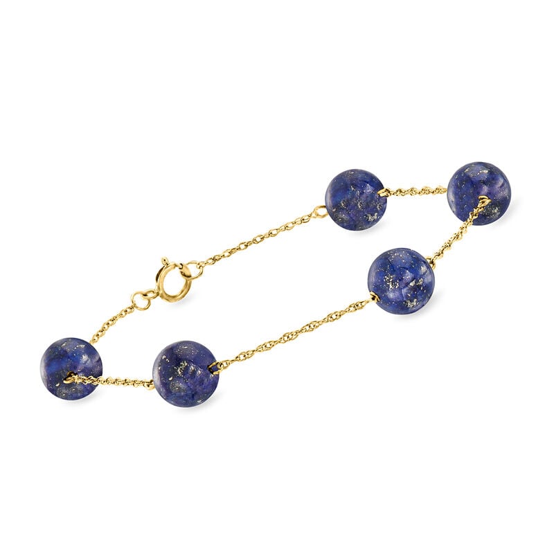 8mm Lapis Bead Station Bracelet in 14kt Yellow Gold | Ross Simons