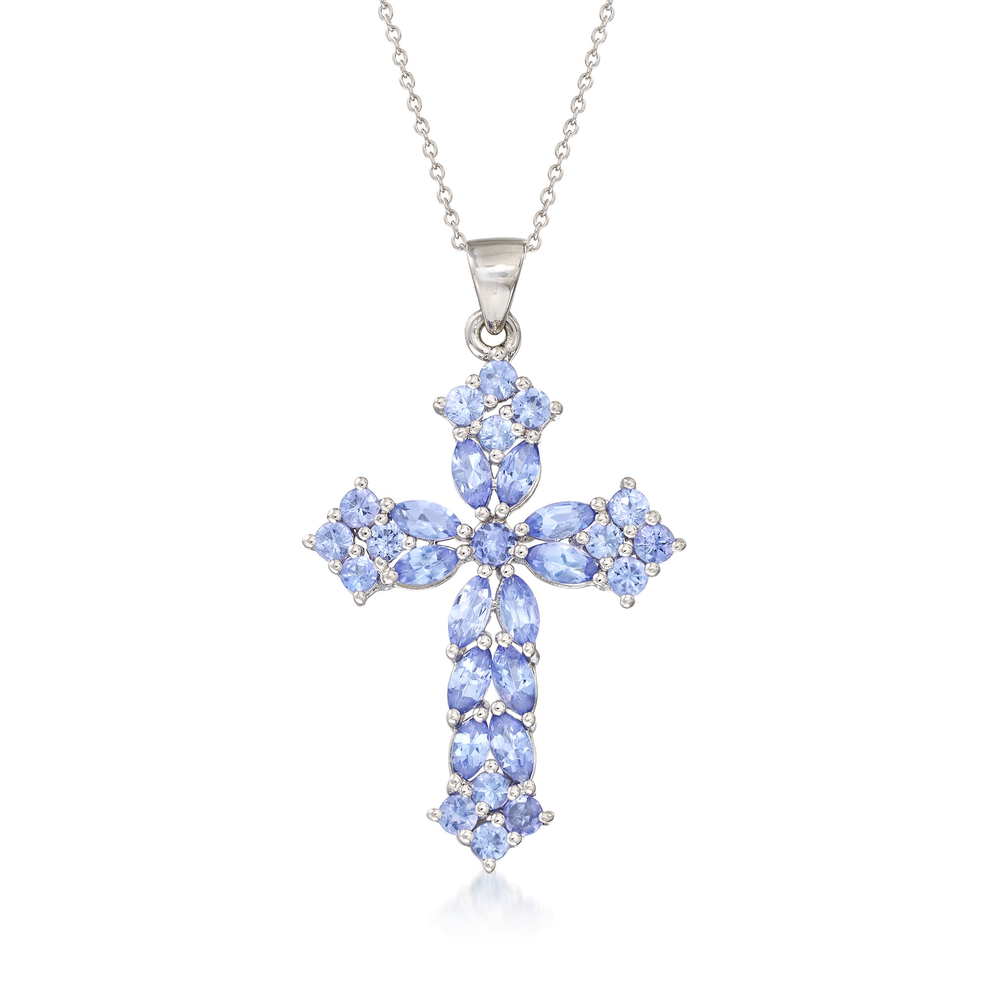 2.70 ct. t.w. Tanzanite Cross Pendant Necklace in Sterling Silver