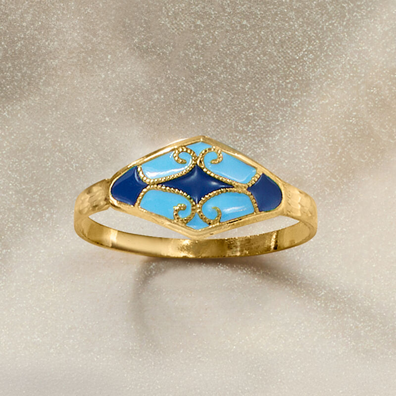 Italian Tonal Blue Enamel Ring in 14kt Yellow Gold | Ross Simons