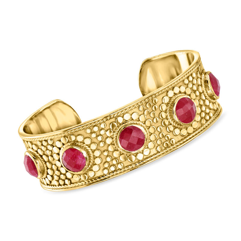 6.50 ct. t.w. Ruby Cuff Bracelet in 18kt Gold Over Sterling Silver